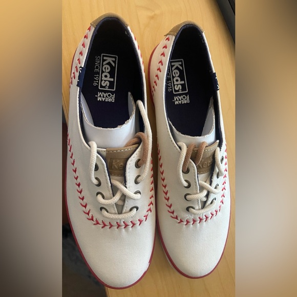 Keds | Shoes | New Keds Cream And Red Baseballinspired Sneakers | Poshmark